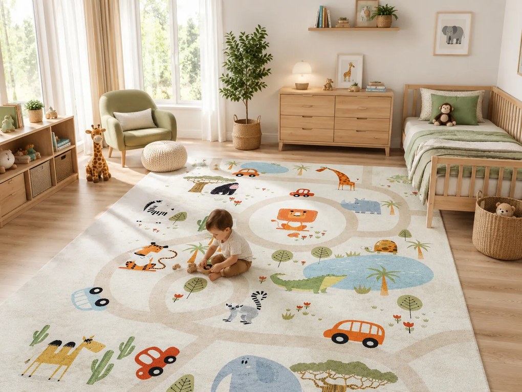 Dywany Łuszczów, Dětský kusový koberec Bambino 1165 Zoo, 160x220, vícebarevná, dětský pokoj