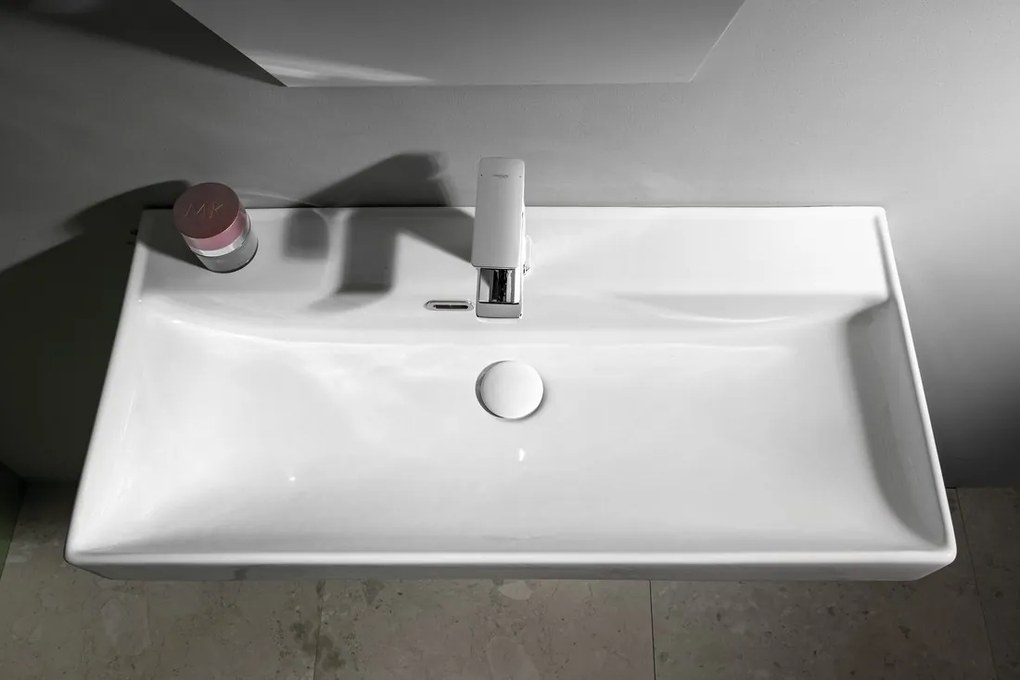 Aqualine Parla obdélníkové umyvadlo 80 x 38 cm s otvorem pro baterii s přepadem keramické bílá 9980