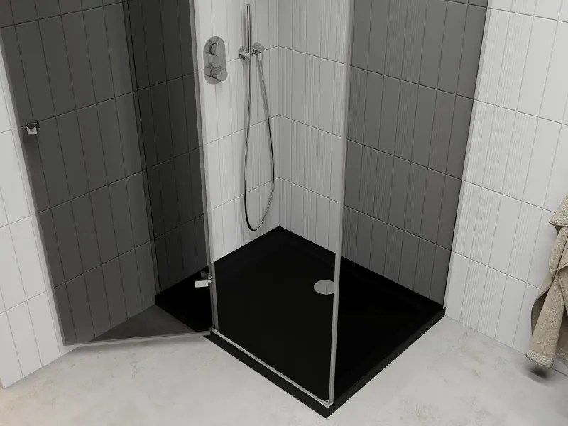 Mexen Roma, sprchový kout s křídlovými dveřmi 80 (dveře) x 120 (stěna) cm, 6mm šedé sklo, chromový profil + slim sprchová vanička černá + chromový sifon, 854-080-120-01-40-4070