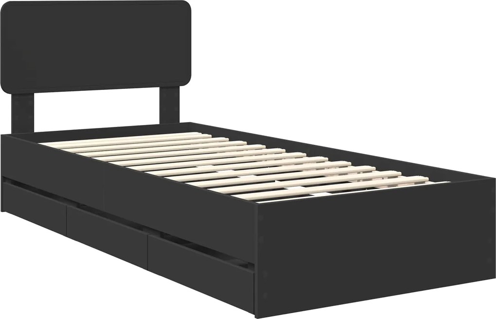 Rám postele se zásuvkou Černý 75 x 190 cm Dřevěný materiál 3412235