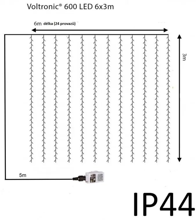 VOLTRONIC 68204 Vánoční světelný závěs - 6 x 3 m, 600 LED, barevný