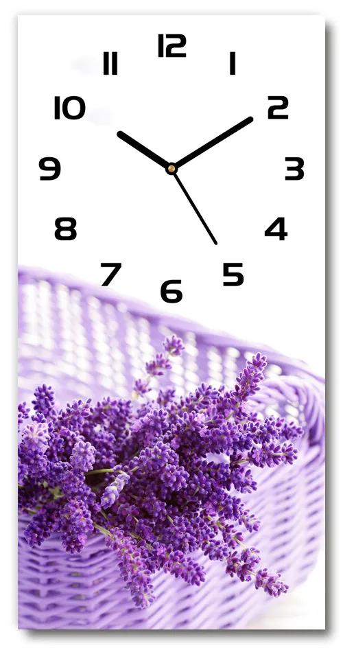 Wallmuralia Nástěnné hodiny tiché Levandule v koši 30x60 cm