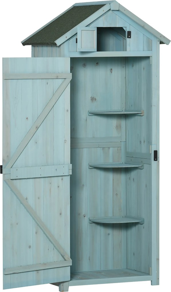 Dřevěná zahradní kůlna Outsunny, odolná vůči povětrnostním podmínkám, 77x54,2x179 cm, kůlna s dveřmi, sedlovou střechou, skříň s policemi, zahradní s…