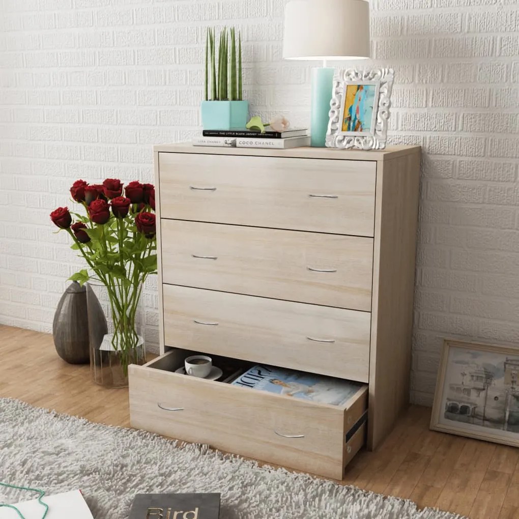 Příborník se 4 zásuvkami 60 x 30,5 x 71 cm barva dub 242544