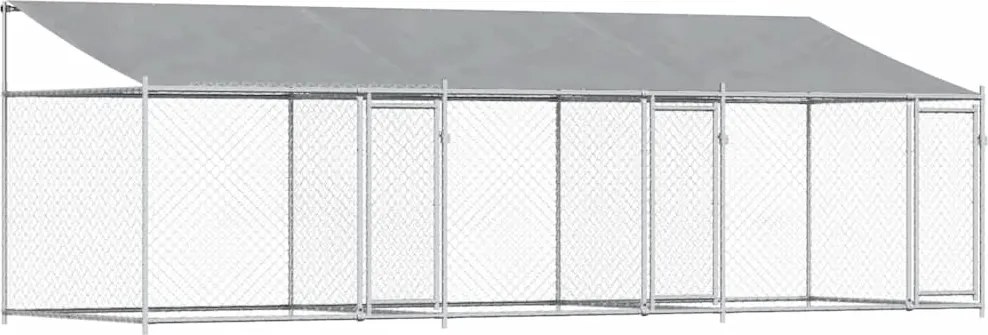 Klec pro psy se střechou a dvířky šedá 6x2x2 m pozinkovaná ocel 3209564