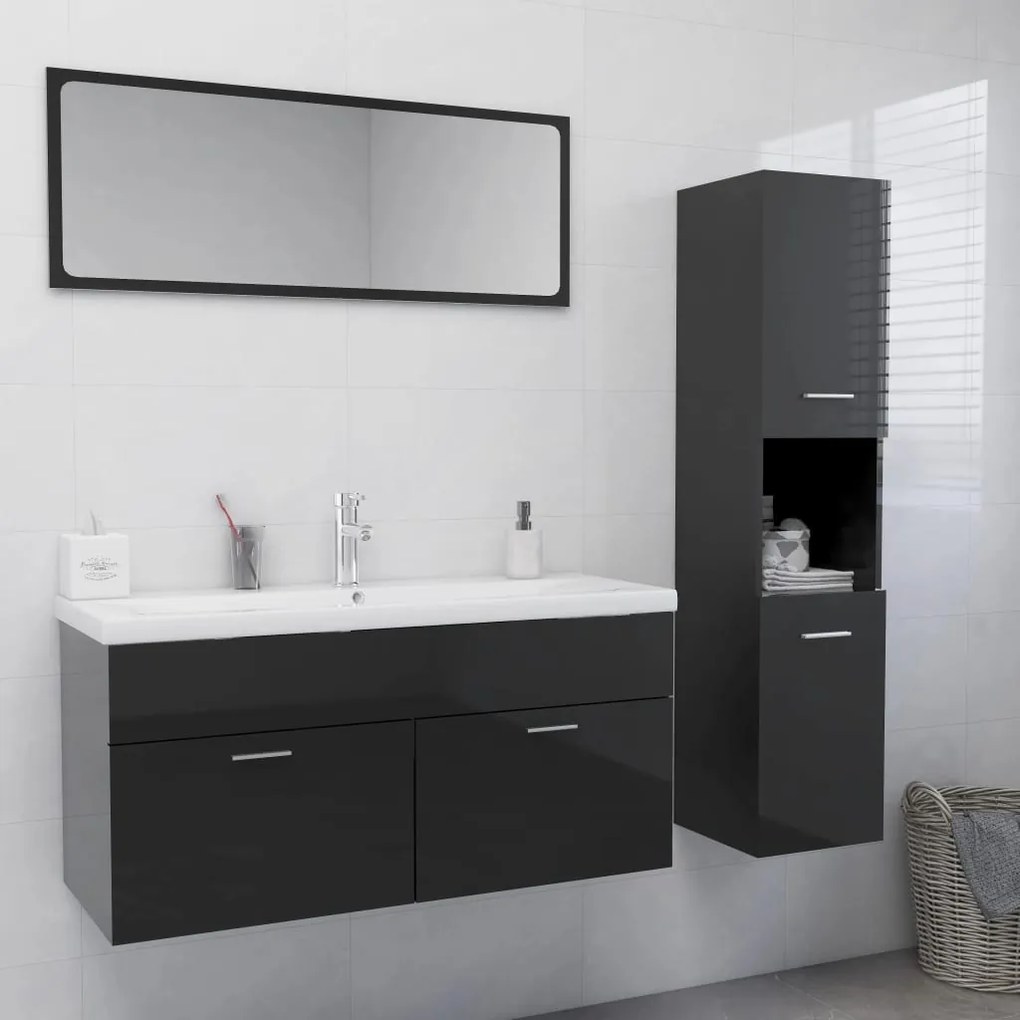 3071170 vidaXL Set koupelnového nábytku šedý s vysokým leskem dřevotříska