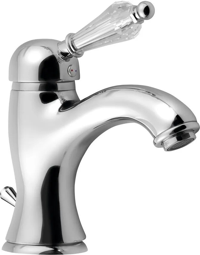 Sapho Sapho, KIRKÉ CRYSTAL stojánková umyvadlová baterie s výpustí, křišťálová páčka, chrom, KI02KC