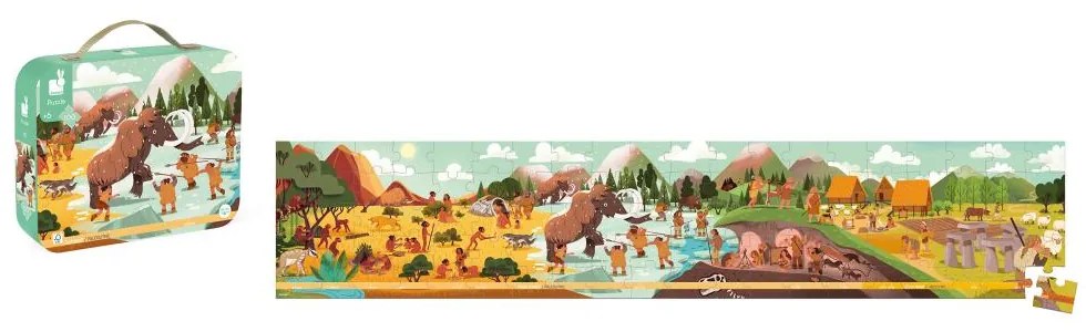 Janod Panoramatické puzzle v kufříku Prehistorické 100 ks