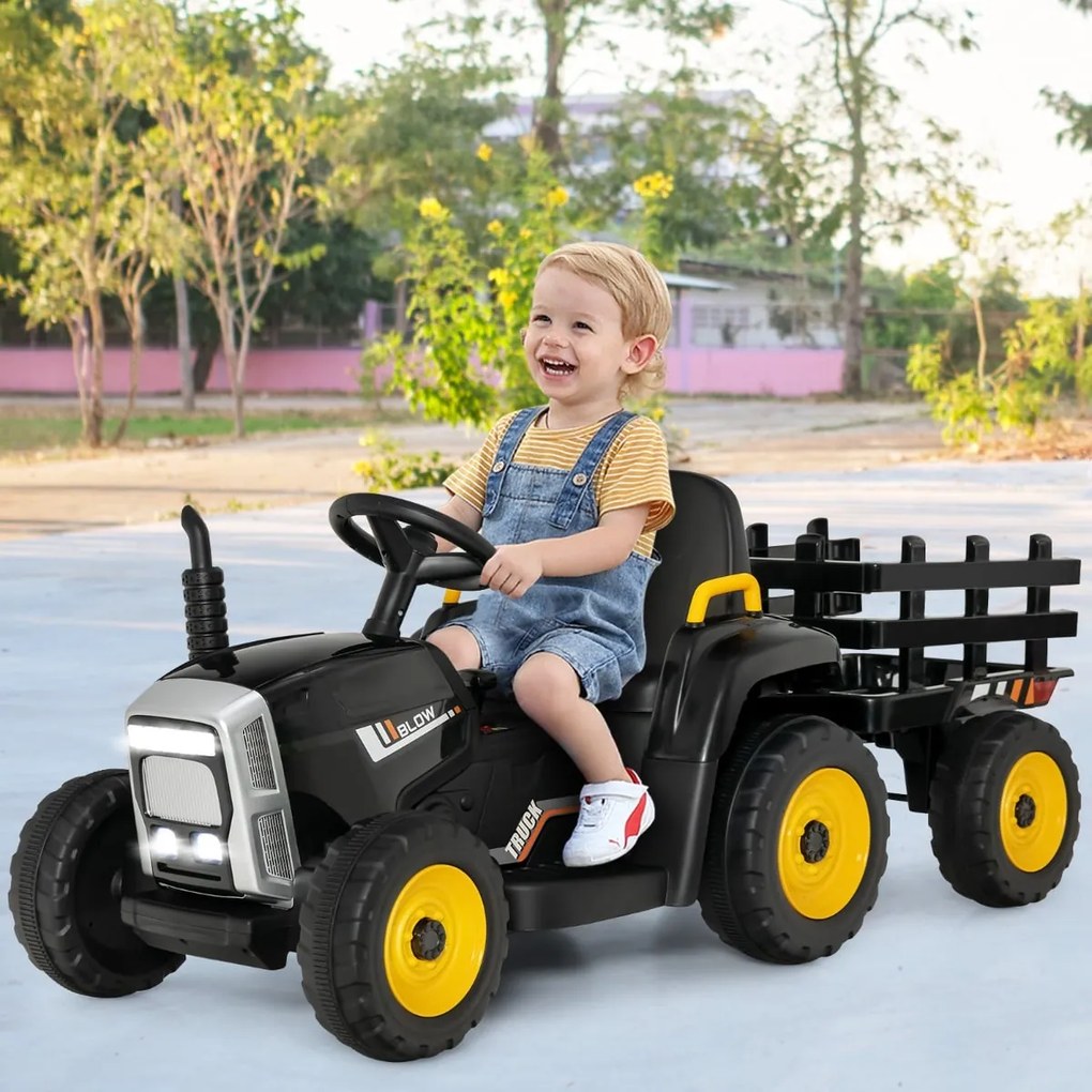 Costway 12 V dětský traktor s odnímatelným přívěsem a dálkovým ovládáním