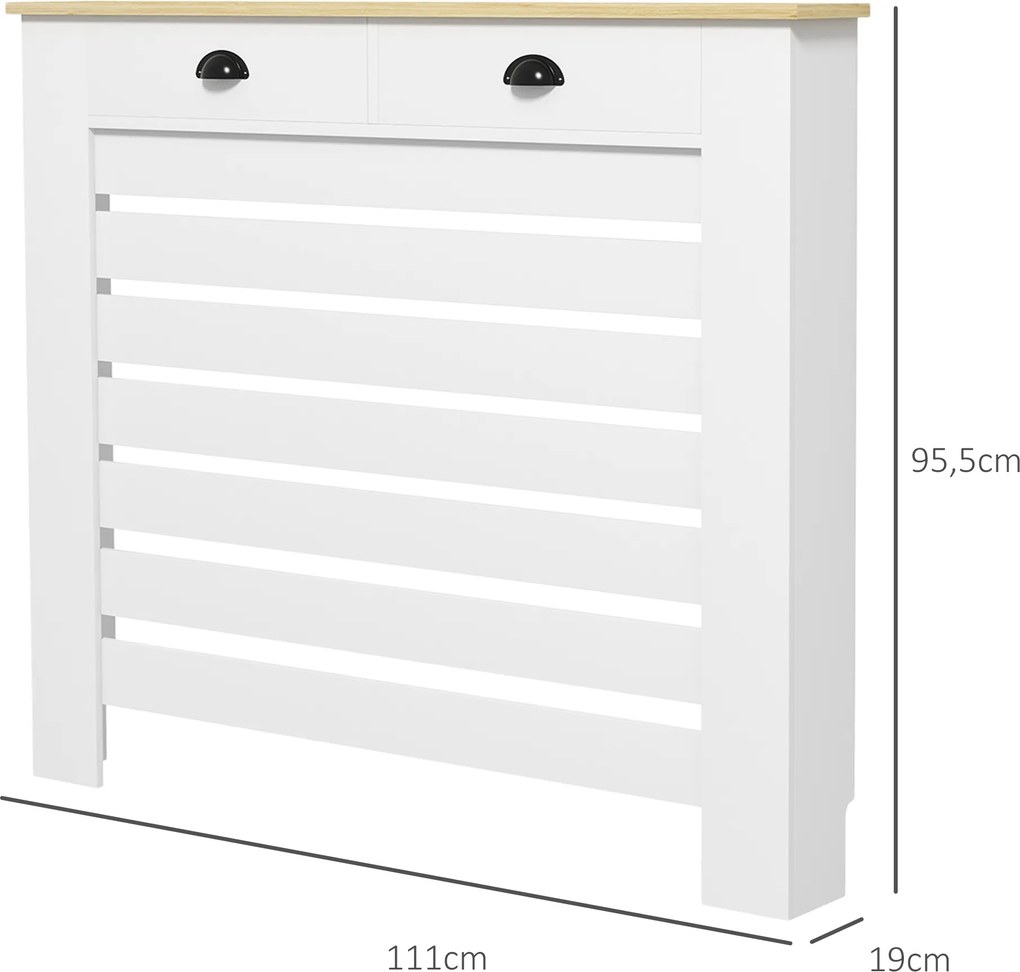 HOMCOM Kryt radiátoru, Stěna radiátoru, Horizontální lamelový rošt, se 2 zásuvkami, pro obývací pokoj, ložnici, chodbu, dřevo, 111 x 19 x 95,5 cm, Bí…