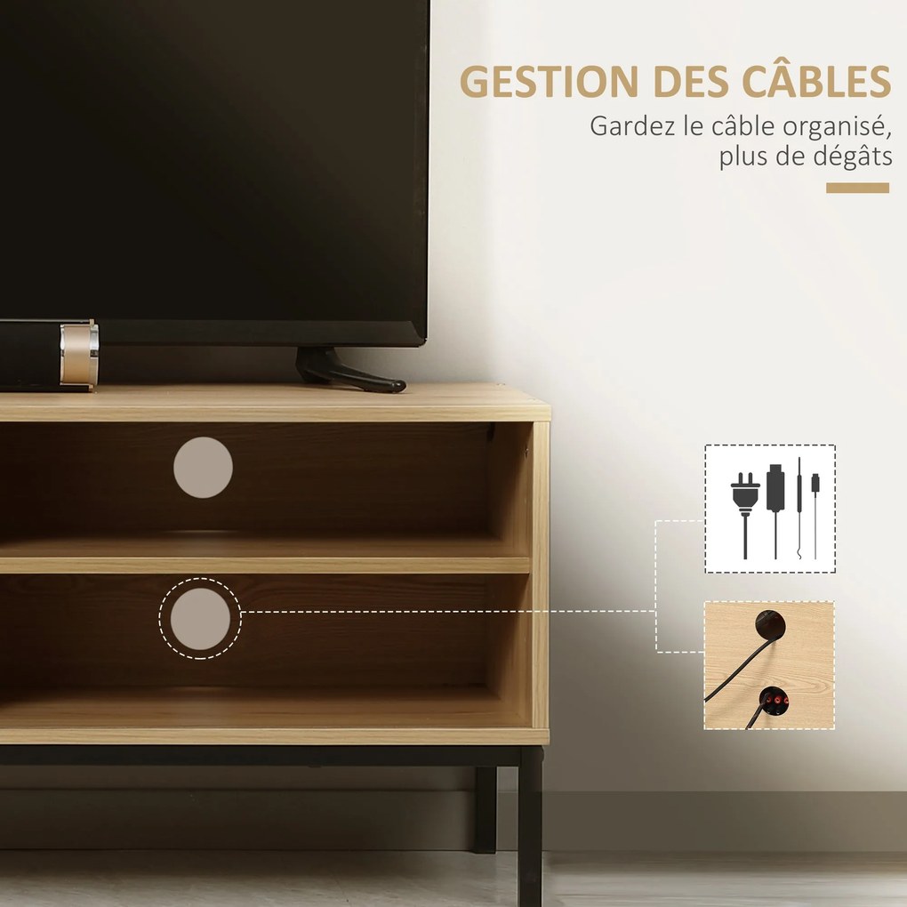 HOMCOM TV Stojan - Max. 50 Palců - 3 Úložné Prostory - 2 Otvory pro Kabely s Posuvnými Dveřmi - rozměry 120L x 39.5W x 46H cm