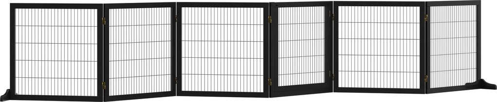PawHut Dřevěná Bezpečnostní Brána pro Psy, Nastavitelná Pet Gate s Nohy 432 x 70 cm, Sklopná Brána do Schodů, 6 Panelů, Černá | Aosom