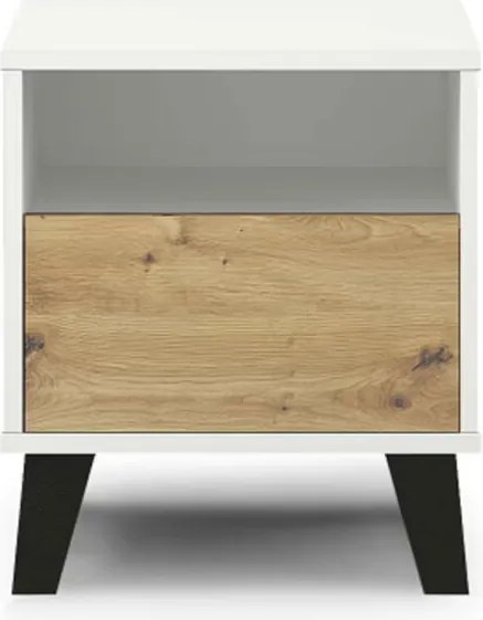 Noční stolek Borg 1s bílý / dub artisan