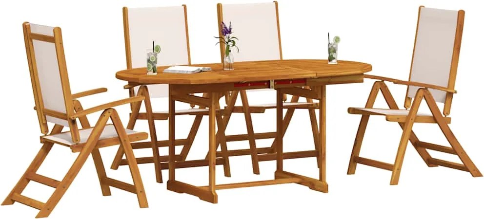 5dílný zahradní jídelní set masivní akáciové dřevo a textilen 3279280