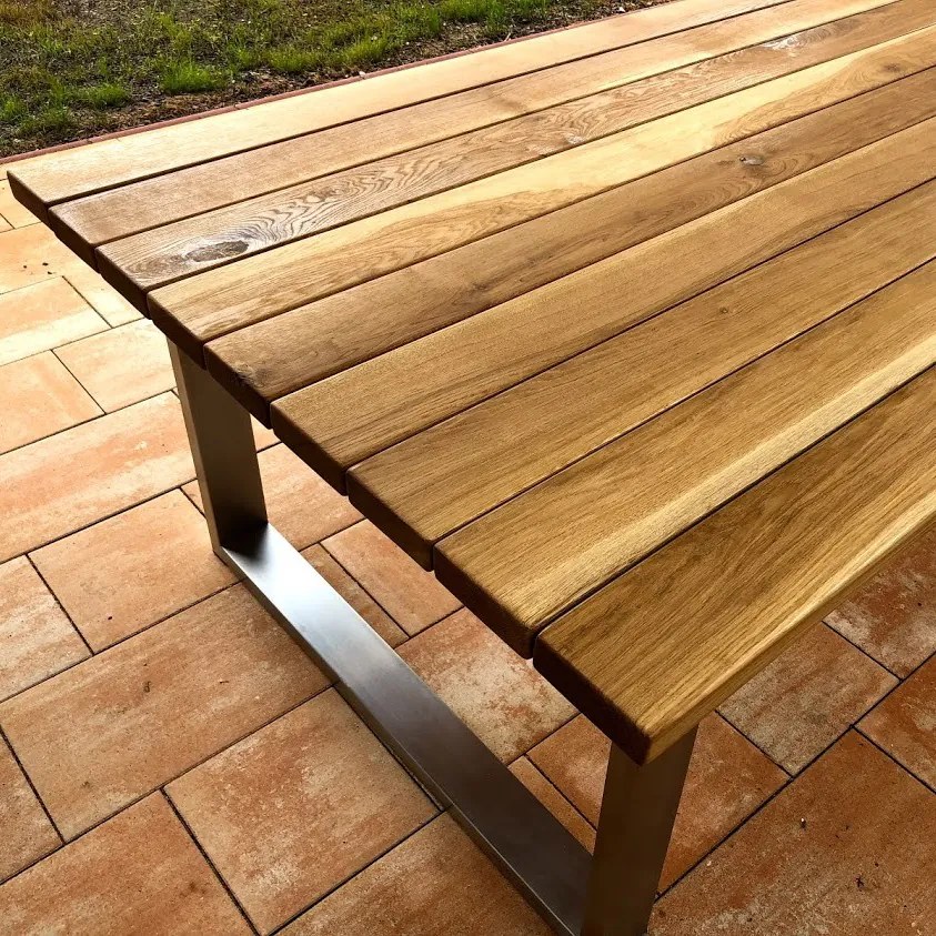 KULHÁNEK Zahradní stůl s nerezovou podnoží XXL Odstín nátěru: lazura - teak, Velikost desky: 300x120 cm