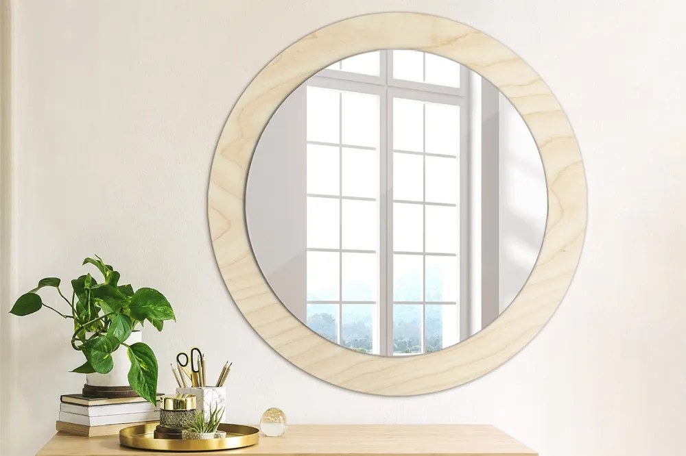 Kulaté zrcadlo tištěný rám Textura dřeva fi 70 cm