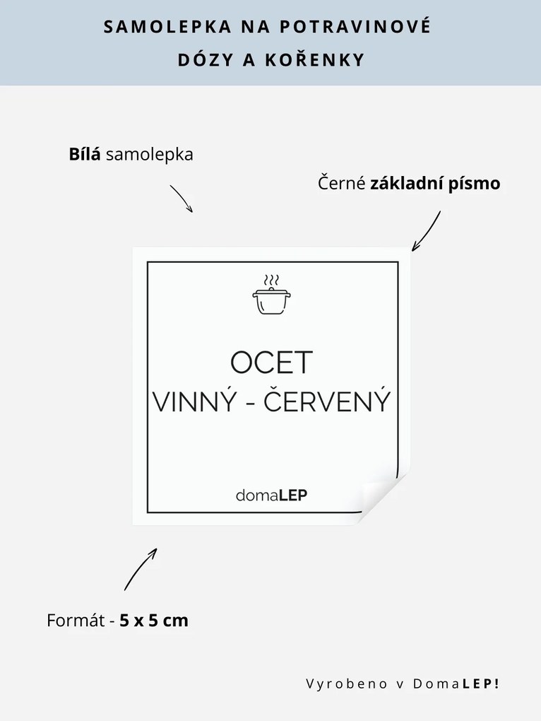 Samolepka na láhev OCET VINNÝ - ČERVENÝ – bílá, 5 x 5 cm, základní písmo