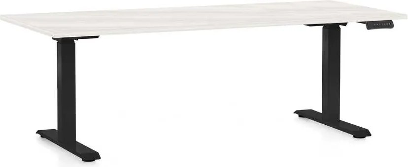 Výškově nastavitelný stůl OfficeTech C, 180 x 80 cm, černá podnož, bílý jasan