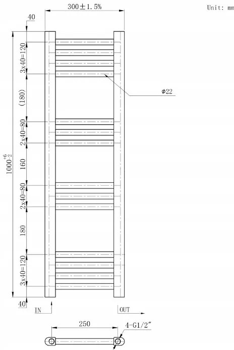 Gamma Erga Basic, topné těleso 1000x300 mm, 271 W, bílá, ERG-LAV-BASIC-10030-WH