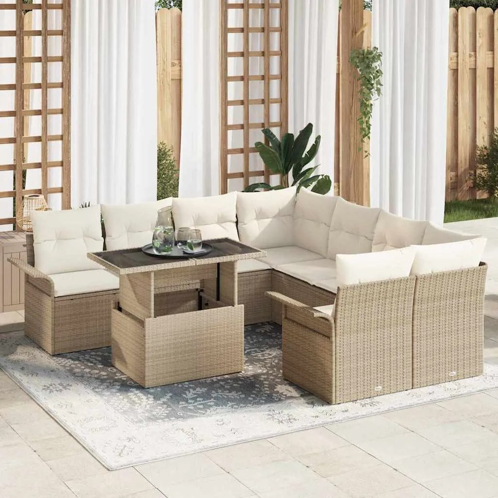 Sada zahradních pohovek 9 ks Béžová [Syntetika]: Poly Ratan 3356994