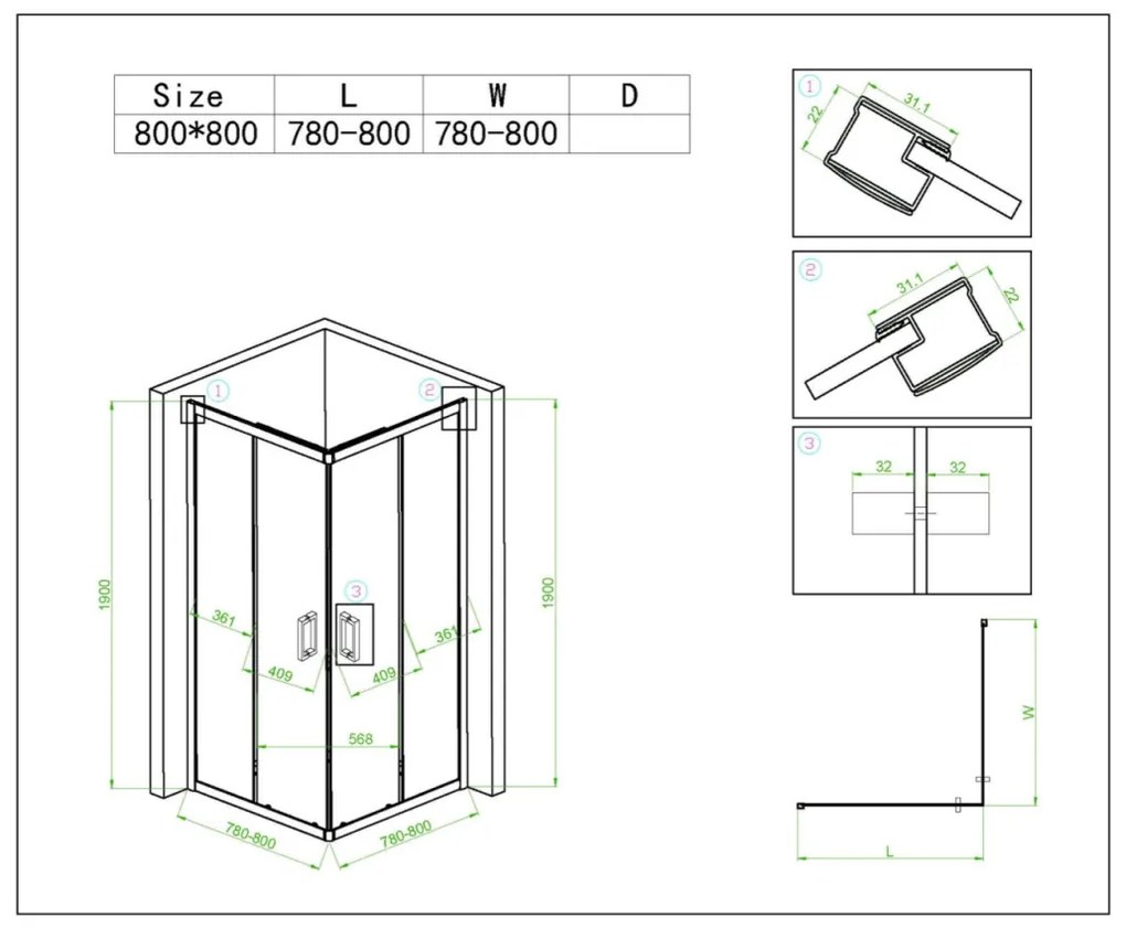 BPS-koupelny Čtvercový sprchový kout HYD-SK93A 80x80 chrom/transparent + vanička HYD-SSV-ST02A černá