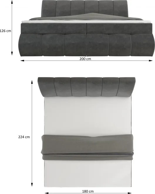 Postel Boxspring Vincenzia 200x180, šedá (látka - bvi 04)