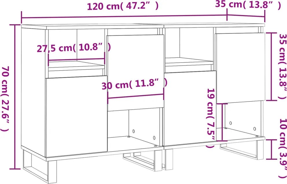 vidaXL Příborníky 2 ks kompozitní dřevo [3190135] Barva: šedá sonoma