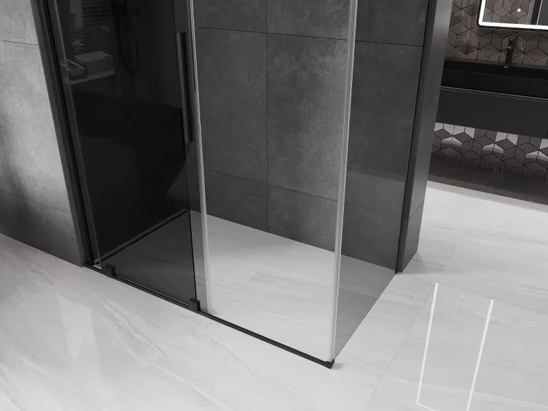 Mexen Velar, sprchový kout s posuvnými dveřmi 160 x 100 cm, 8mm šedé sklo, černá matná, 871-160-100-41-70