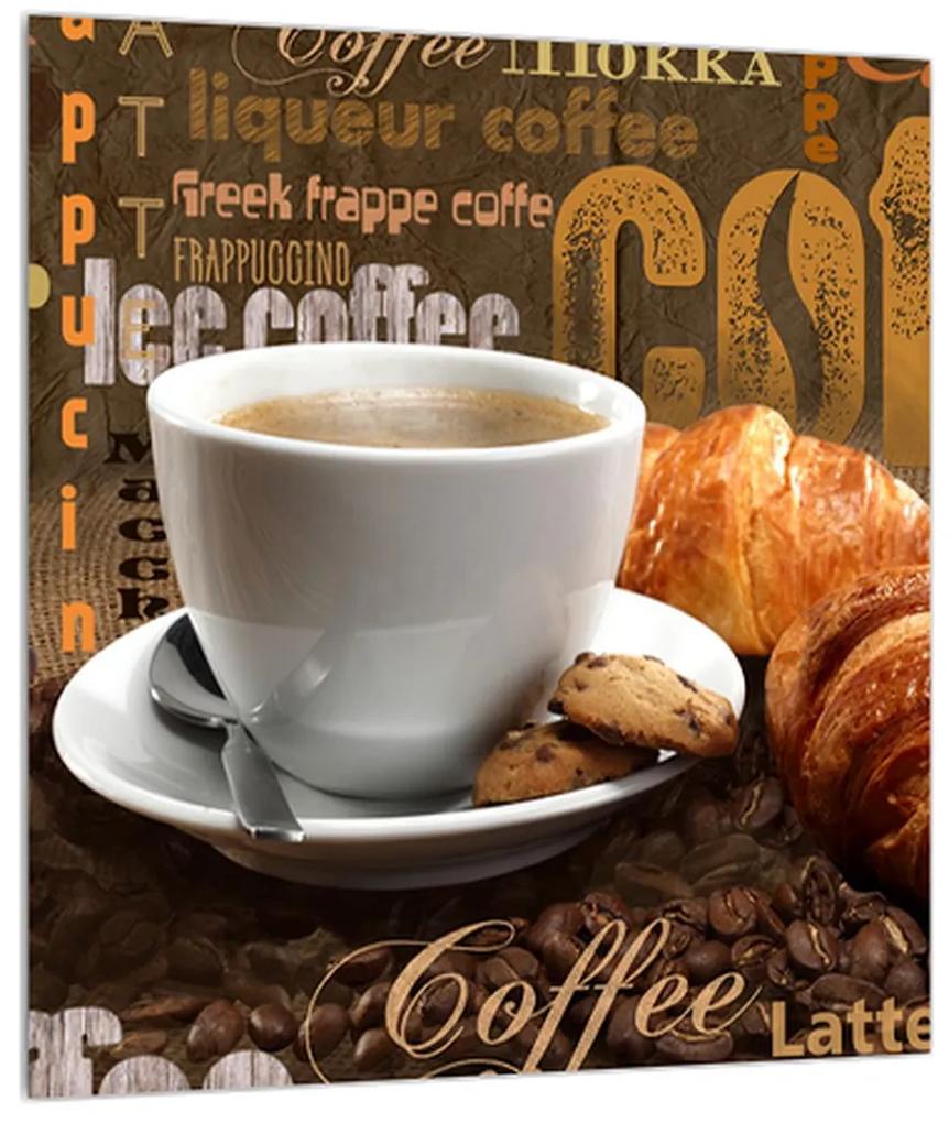 Obraz šálku kávy a croissantů (30x30 cm)