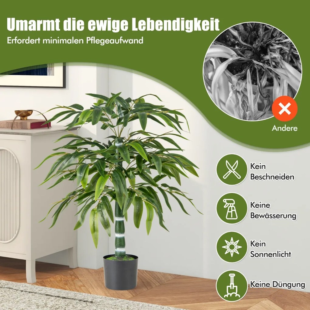 Costway Sada 2 umělých rostlin Bambus 100 cm Umělý strom s květináčem Umělá