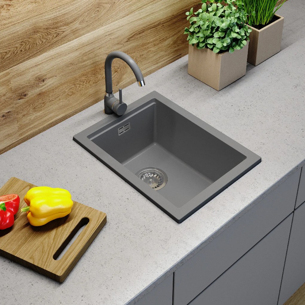 Gamma Decor 3850, 1-komorový granitový dřez 380x500x207 mm, šedá, GMA-ZLE000163