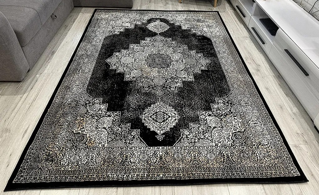 HU Černý orientální koberec Glamour 27216-Siyach Rozměr: 60x110 cm