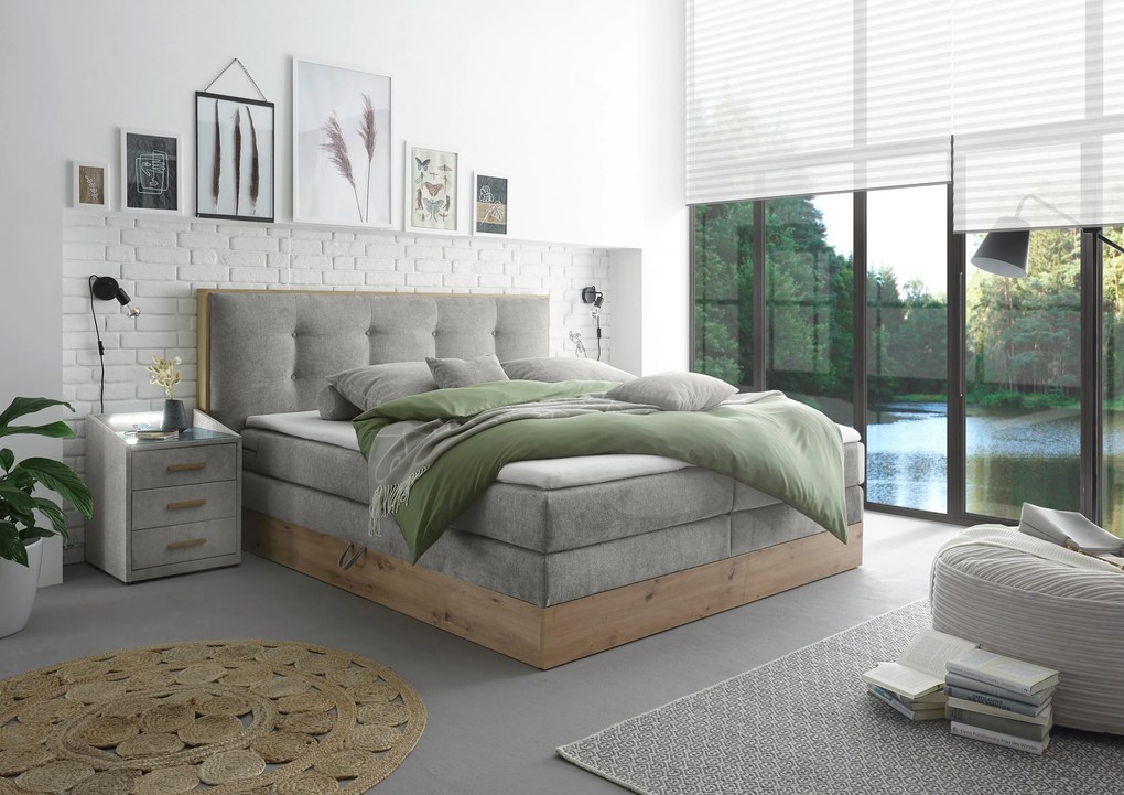 XXXLutz POSTEL BOXSPRING, 180/200 cm, světle šedá Livetastic - Postele s úložným prostorem - 002220039901
