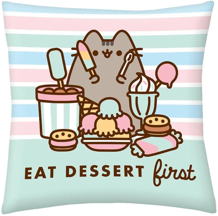 Oboustranný polštář kočička Pusheen - motiv Ice cream fan club - 40 x 40 cm