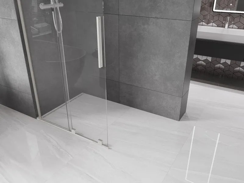 Mexen Velar L, posuvná sprchová zástěna Walk-in 100 x 200 cm, 8mm čiré sklo, broušená ocel, 871-100-003-03-97