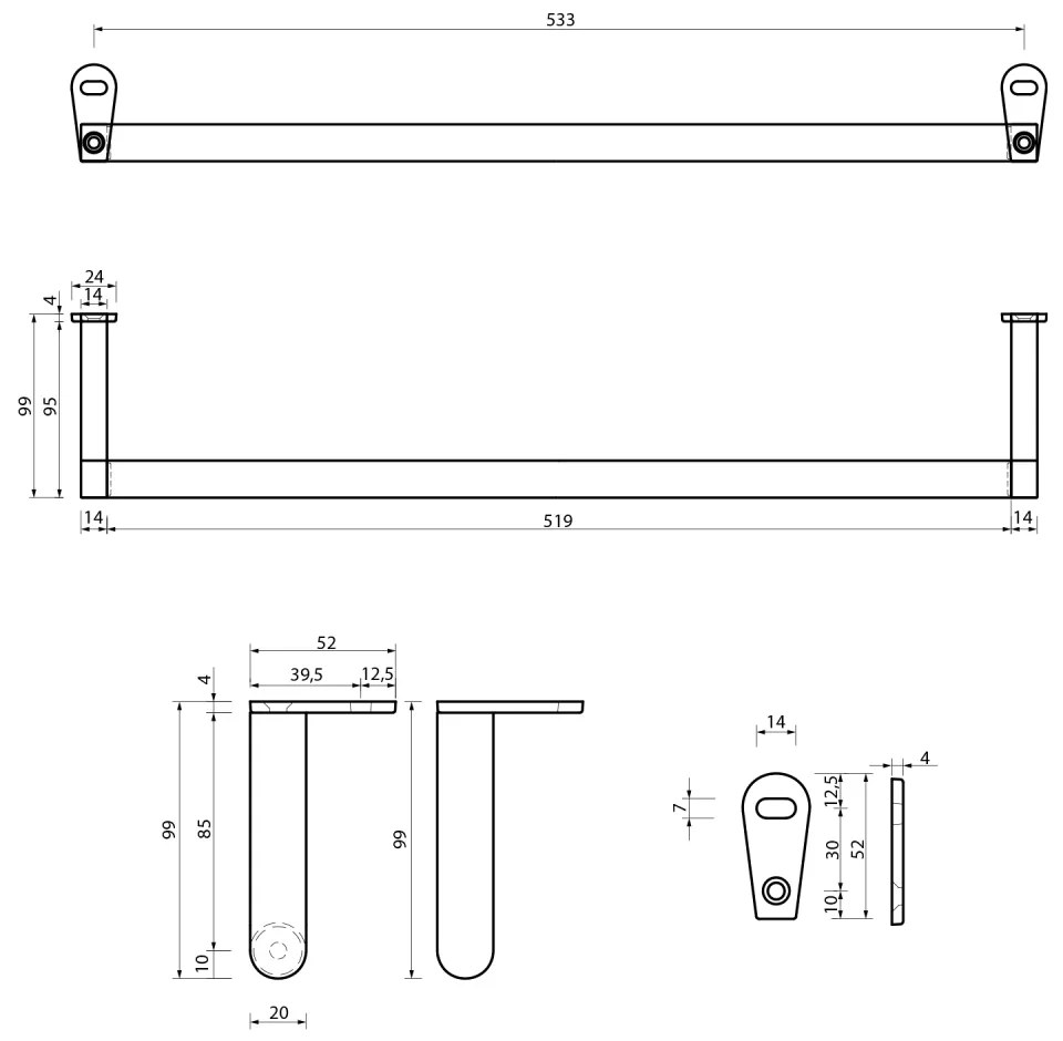 GSI SAND/KUBE X/NORM čelní držák ručníků 60cm, chrom PASAND60