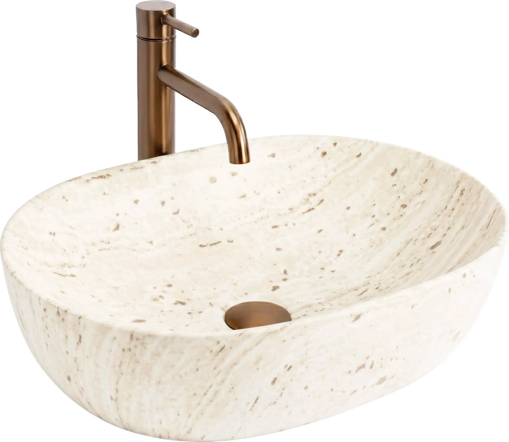 Keramické umyvadlo na desku REA Amelia Travertine Classic 48x34,5 cm, imitace kamene