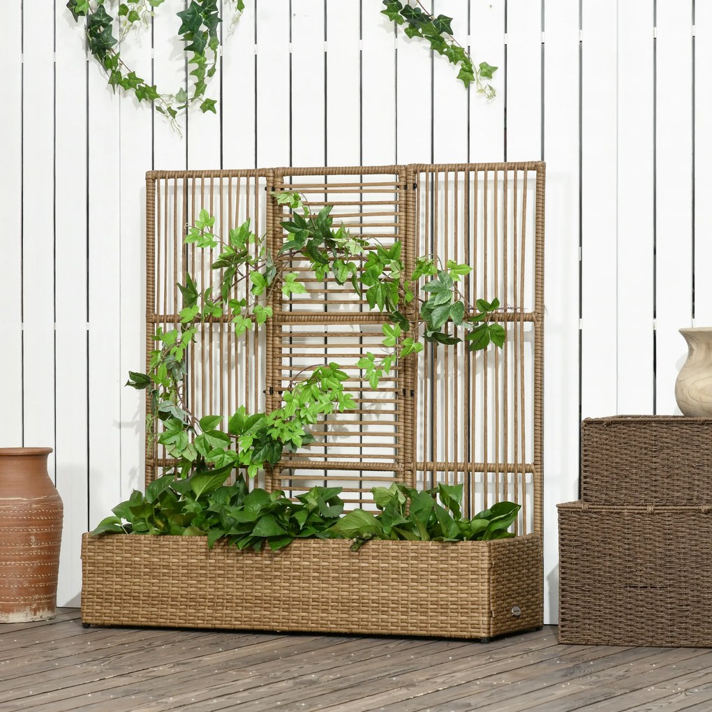 Outsunny polyratanový vyvýšený záhon s mříží, truhlík na květiny 103 x 29 cm, ideální pro zahradu a balkon, odolný proti povětrnostním vlivům a dekor…