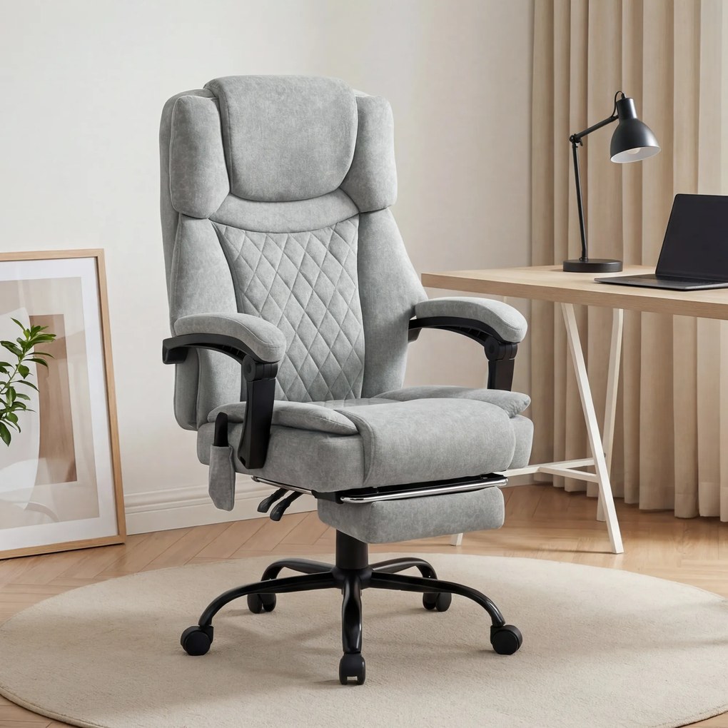 HOMCOM kancelářské křeslo s masáží — ergonomické polohovatelné vyhřívané manažerské křeslo se širokým sedákem, vzhled sametu, výškově nastavitelné, s…