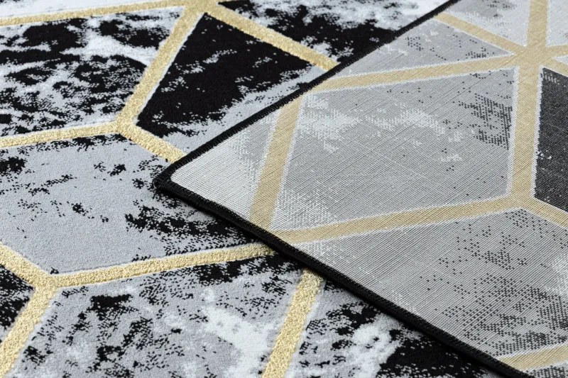 Dywany Łuszczów, Kusový koberec Gloss 409A 82 3D cubes black/gold/grey, 240x330, černobílá, kancelář