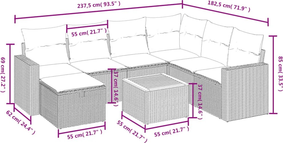 8dílná zahradní sedací souprava s poduškami černá polyratan 3264850