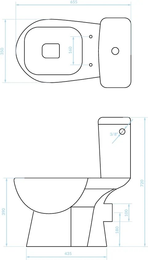 Kuchinox Lario, WC kombi, dvoutlačítko 3/6l, zadní odpad, sedátko s pomalým zavíráním, bílá, LAV-VKL_604P