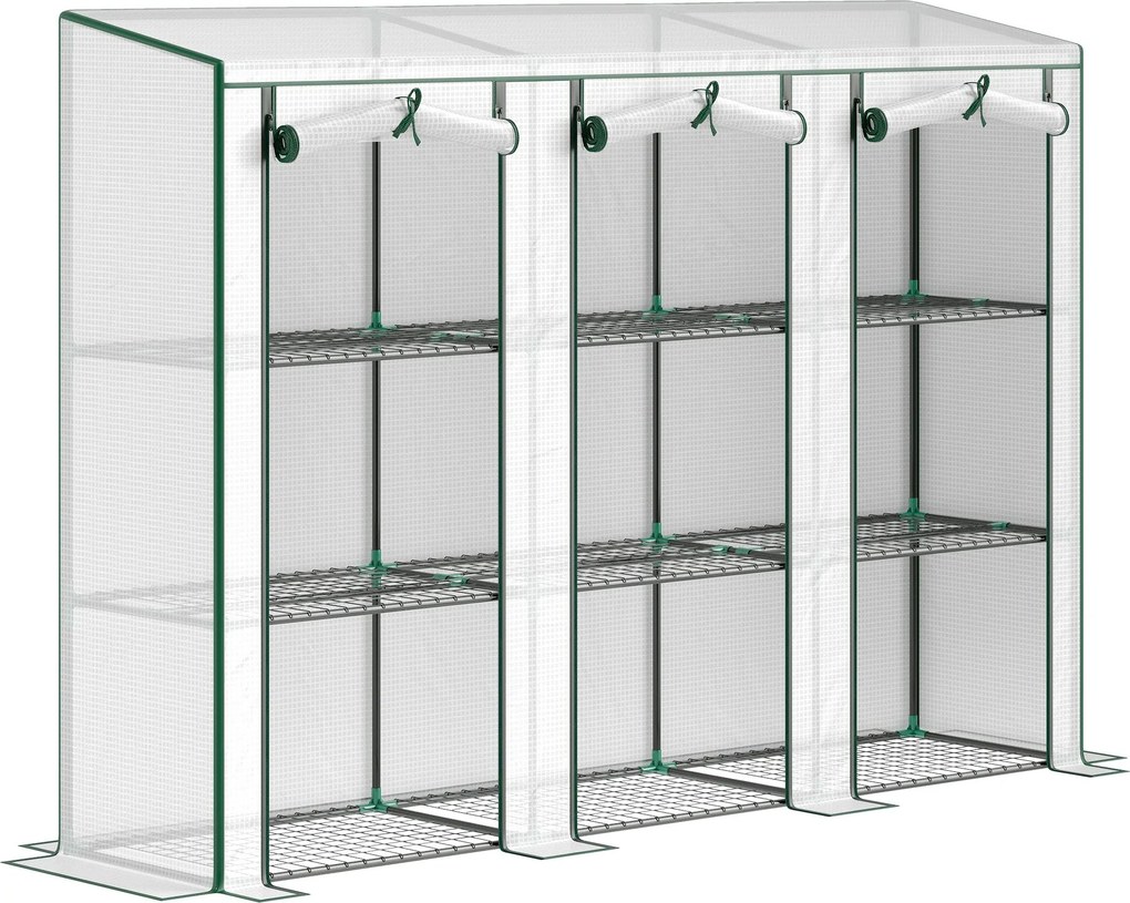Outsunny 3patrový PVC skleník s ocelovým rámem, 2 rolovací dveře na zip — 215 x 46 x 151 cm, bílý