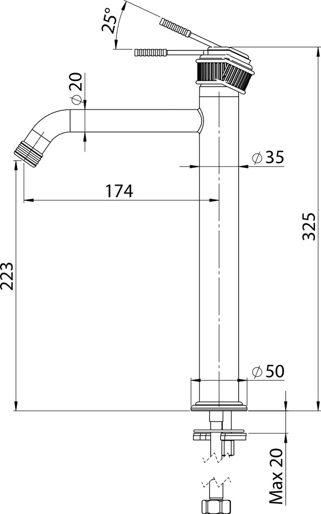 Sapho Sapho, VERSI stojánková umyvadlová baterie vysoká, prodloužená hubice, chrom, RV007