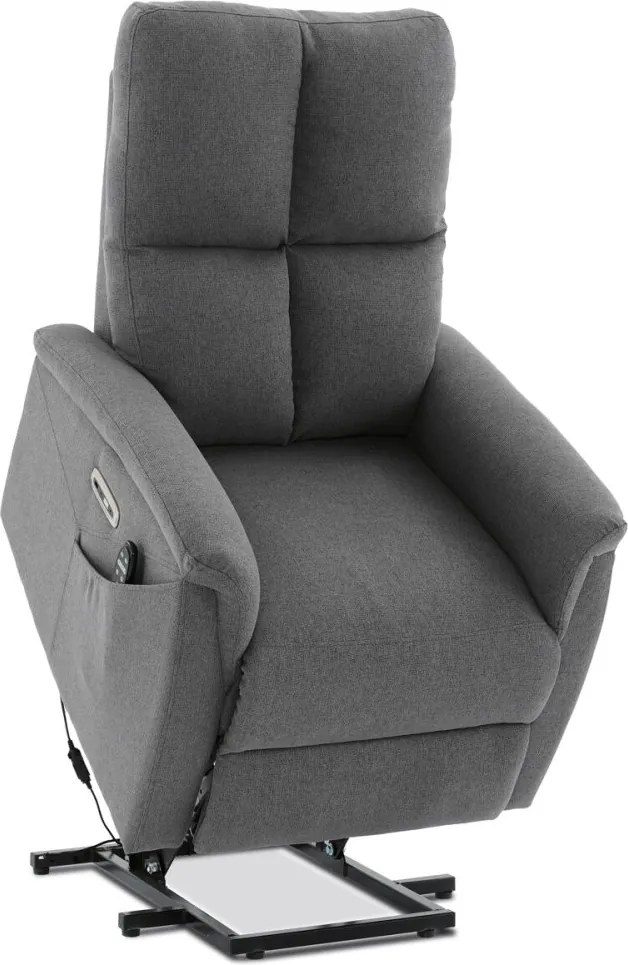 Křeslo polohovací masážní s výhřevem, 8bodová vibrační masáž, zvedací systém, USB, šedá látka (72 x 95) cm