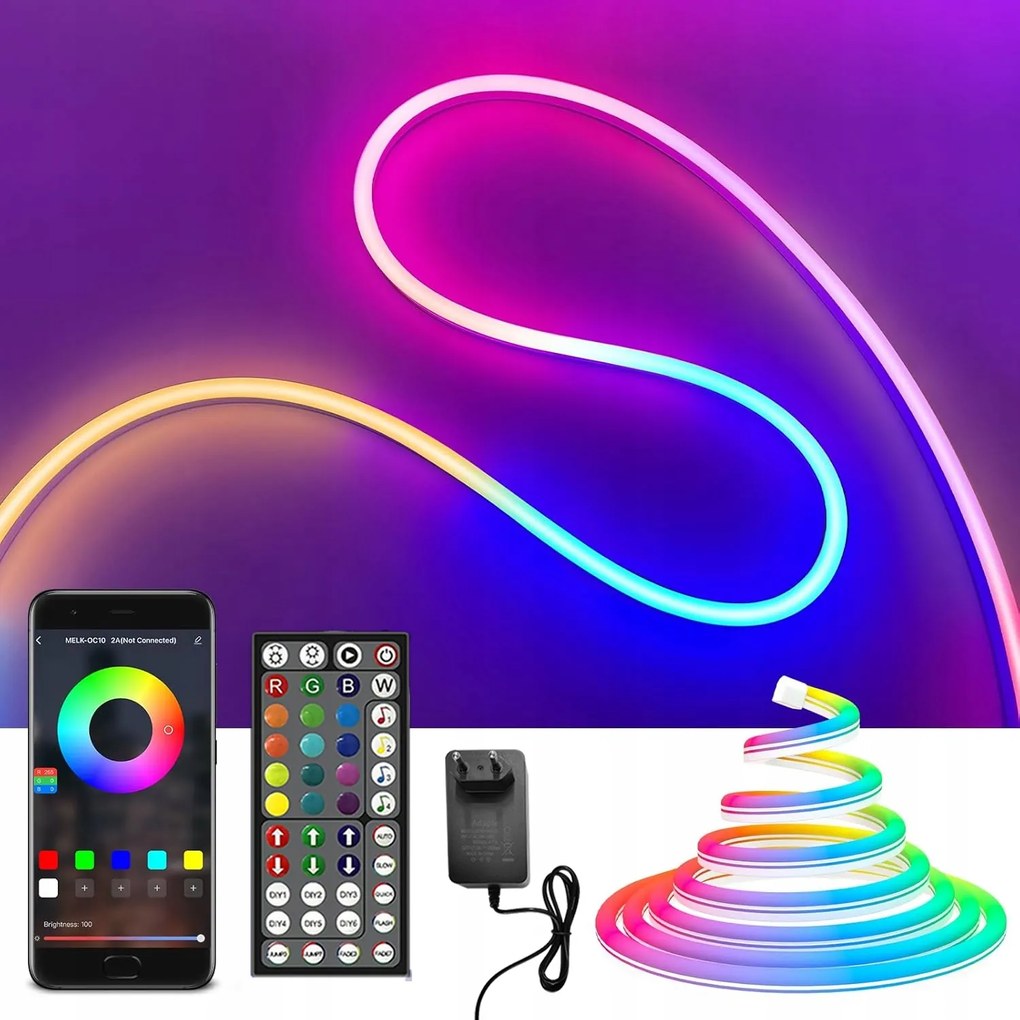 Led Pásek 5M Neon 5050 Rgb Bluetooth Aplikace Dálkový Ovladač Duha 24V Voděodolný