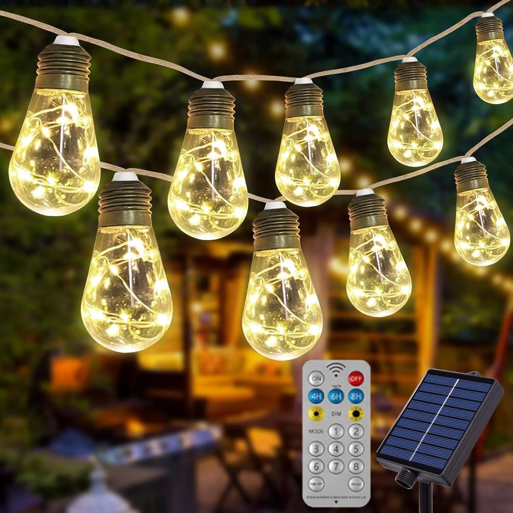 Solární girlanda Zahradní solární světla 16x Led žárovka na Balkon 7,8m