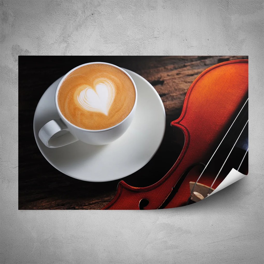 Plakát - Káva a housle (60x40 cm) - PopyDesign