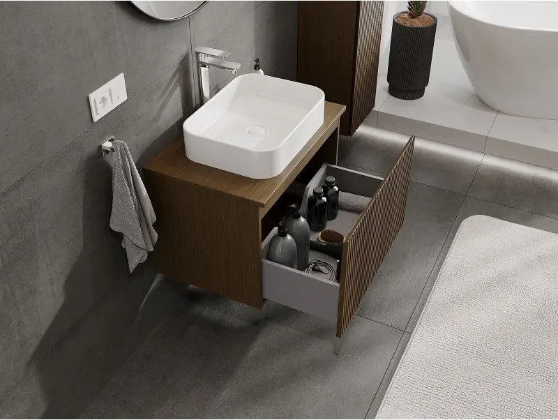 Mexen Rivel, koupelnová skříňka 70 cm s horní deskou, 1 zásuvka, drážkovaná, ořech, 91A20-07047-1-BFC86