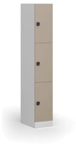 Šatní skříňka s úložnými boxy, 3 boxy, 1850 x 300 x 500 mm, kódový zámek, béžové dveře